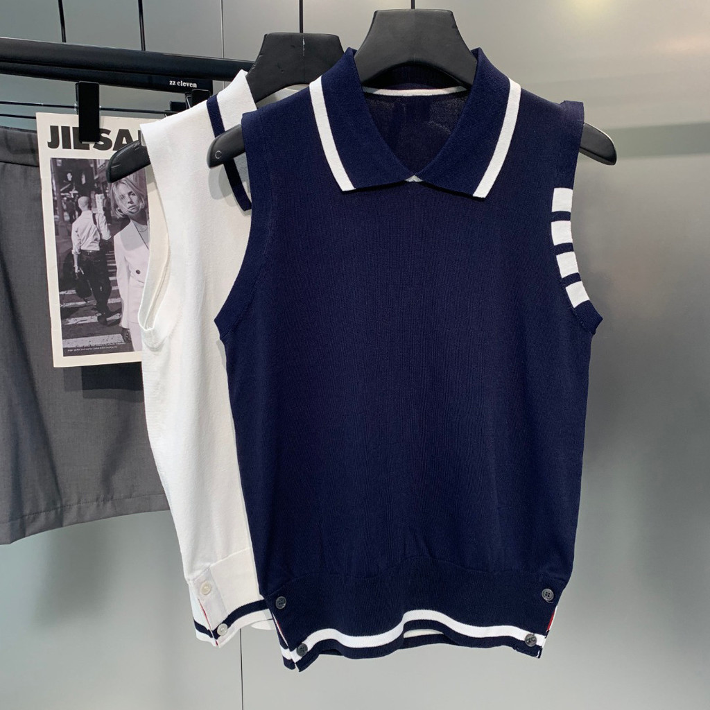 Thom Browne Summer Ice Silk Vest & Top - Slim Fit with Polo Collar ...