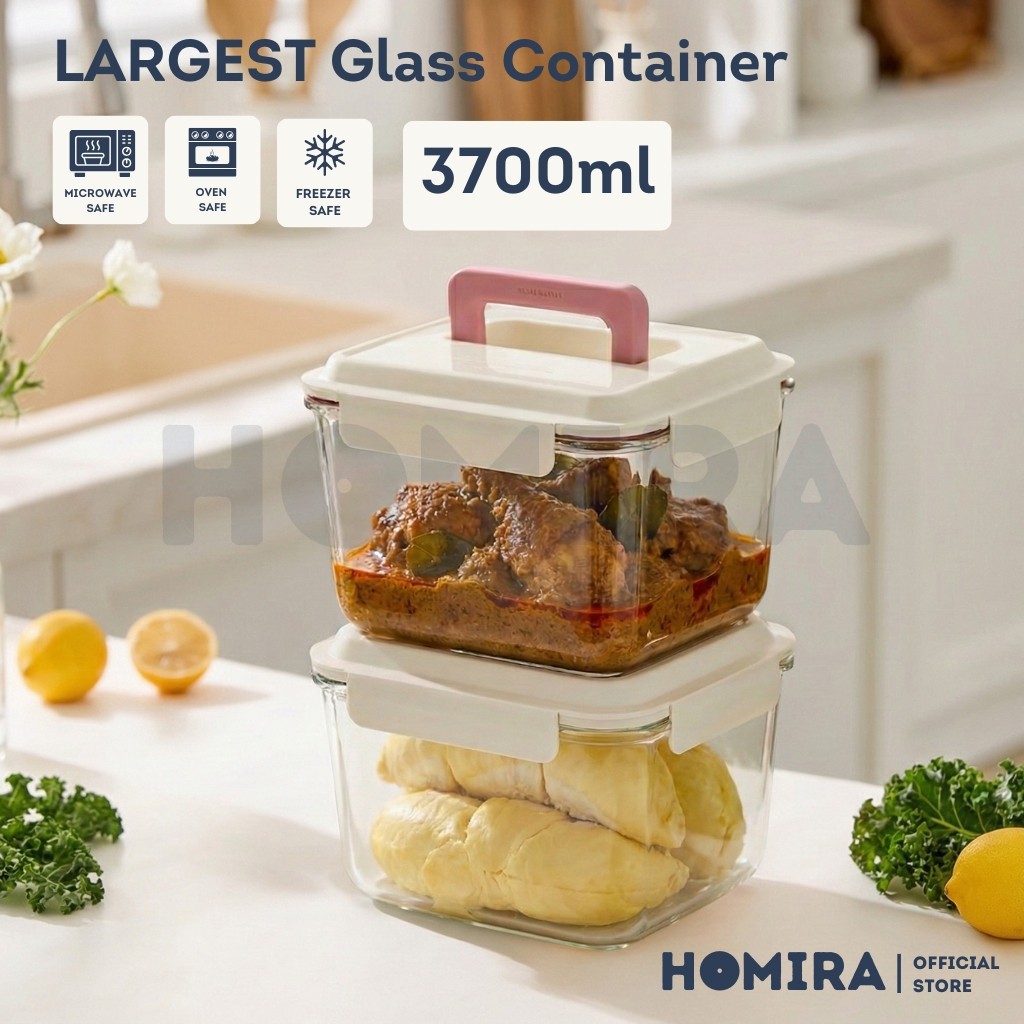 Homira Big Rectangle Borosilicate Glass Food Container with handle ...