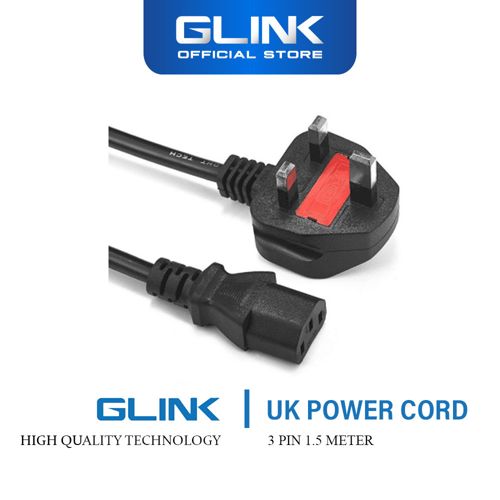 Glink 3 Pin 2 Pin UK Power Cord 1.5 Meter Length with 16Amp Fuse. C13 ...