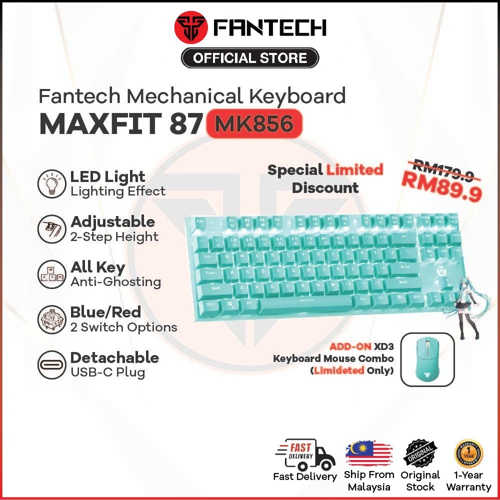 Fantech Mint edition MK856 MAXFIT87 Mechanical Keyboard Anti-Ghosting ...