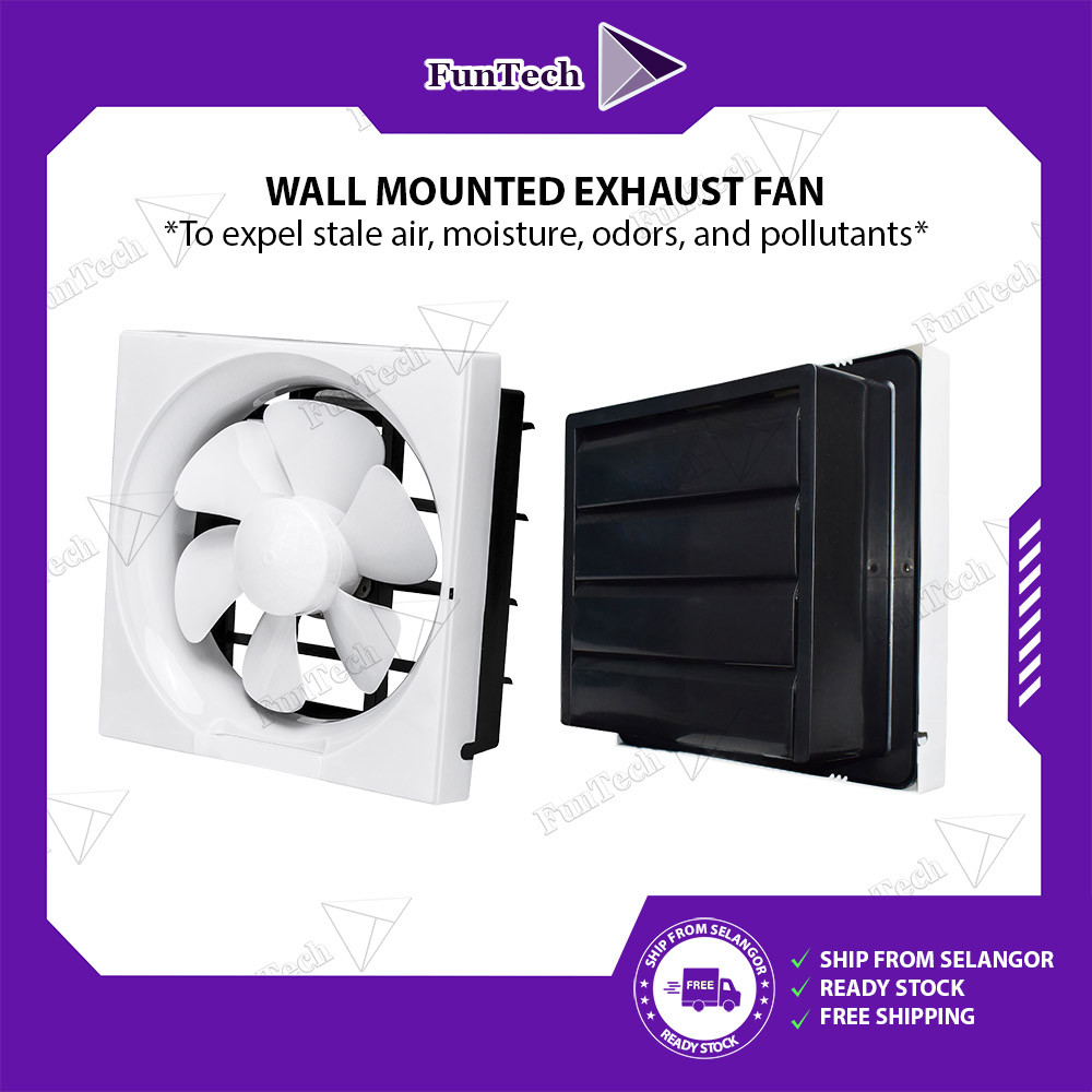 FunTech 10 Inch / 12 Inch Household Wall Mounted Exhaust Fan 6 Blades ...