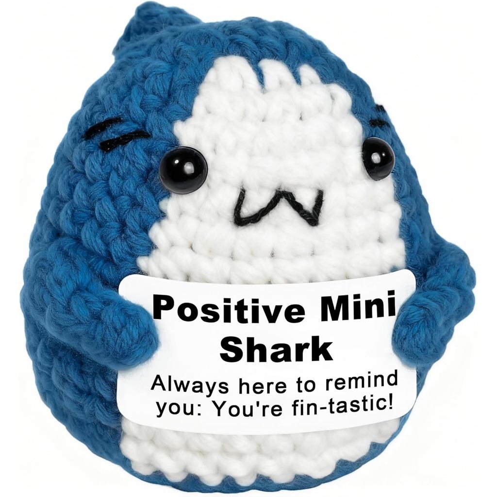 Positive Animals Crochet Shark Gift – Mini Emotional Shark Plush with ...