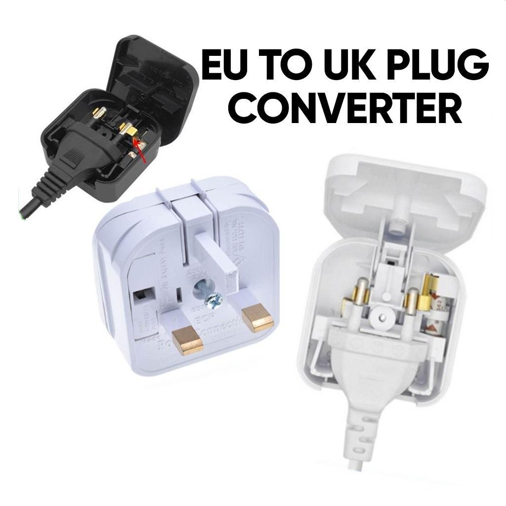 EU To UK Power Converter Travel Socket FUSED EURO 2 Pin Plug To UK 3 ...
