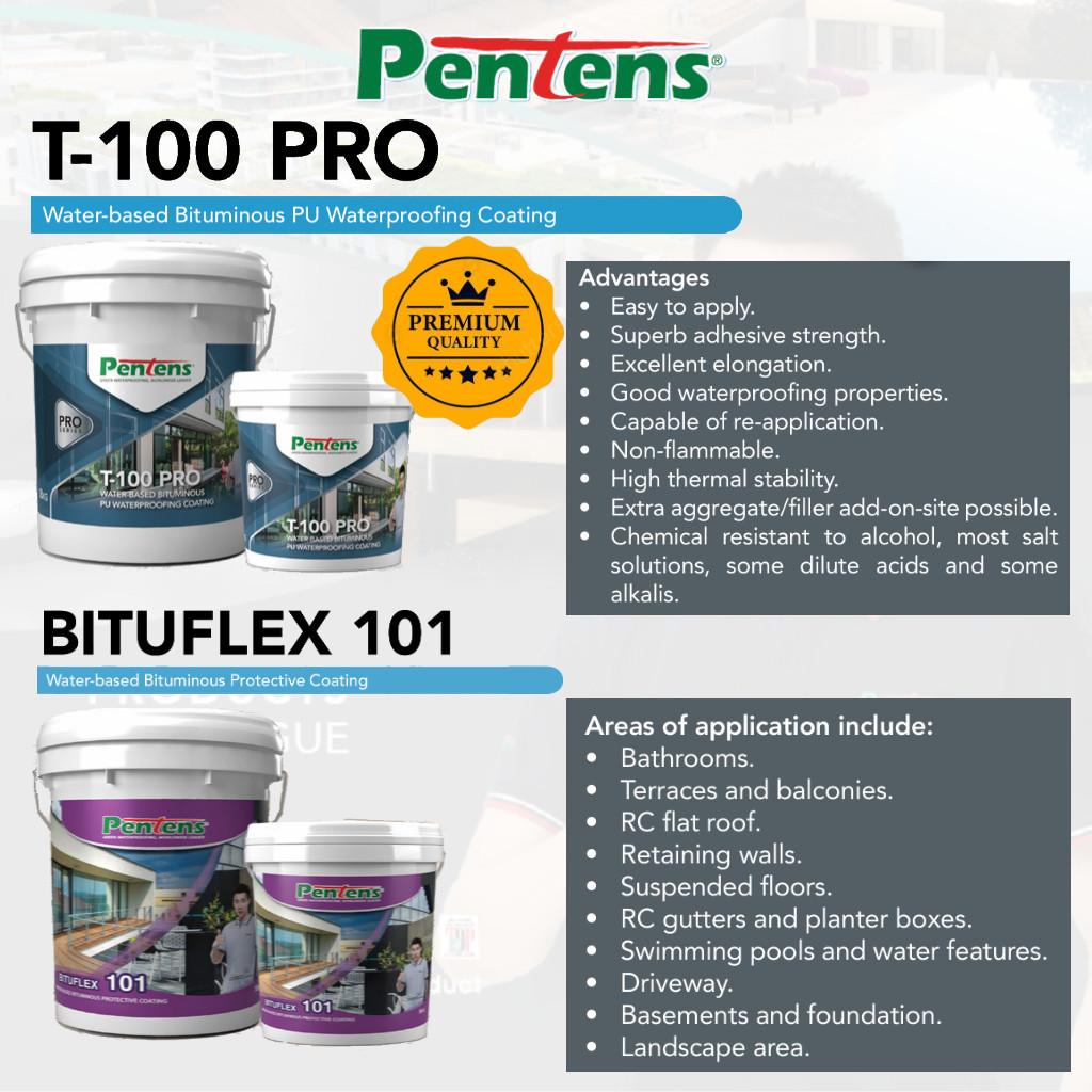 Pentens T-100 Pro Water-Based Bituminous l Salutan Kalis Air PU l ...
