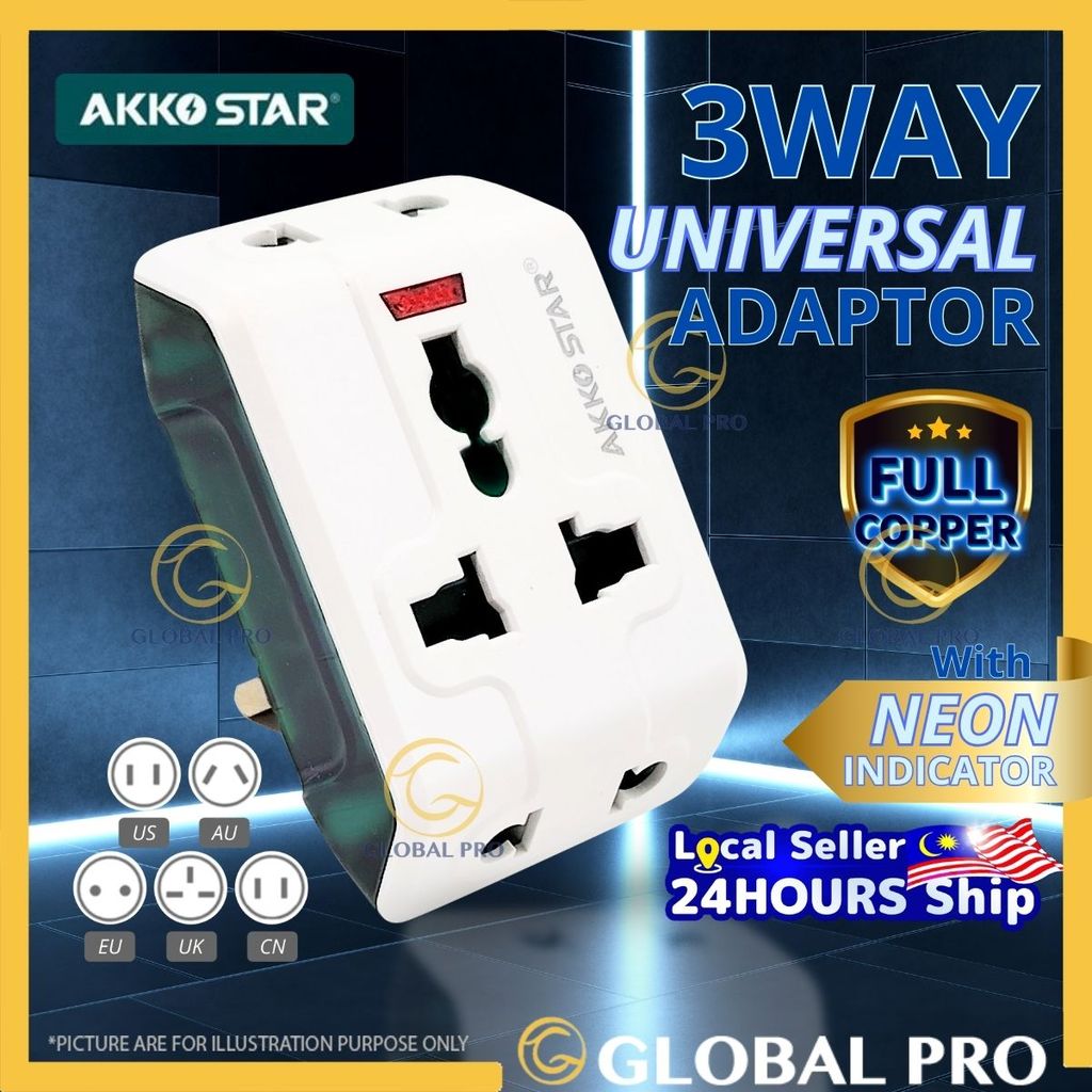 AKKO STAR 3 Way Adaptor Adapter Plug 3 Pin Socket Plug Extension Socket ...