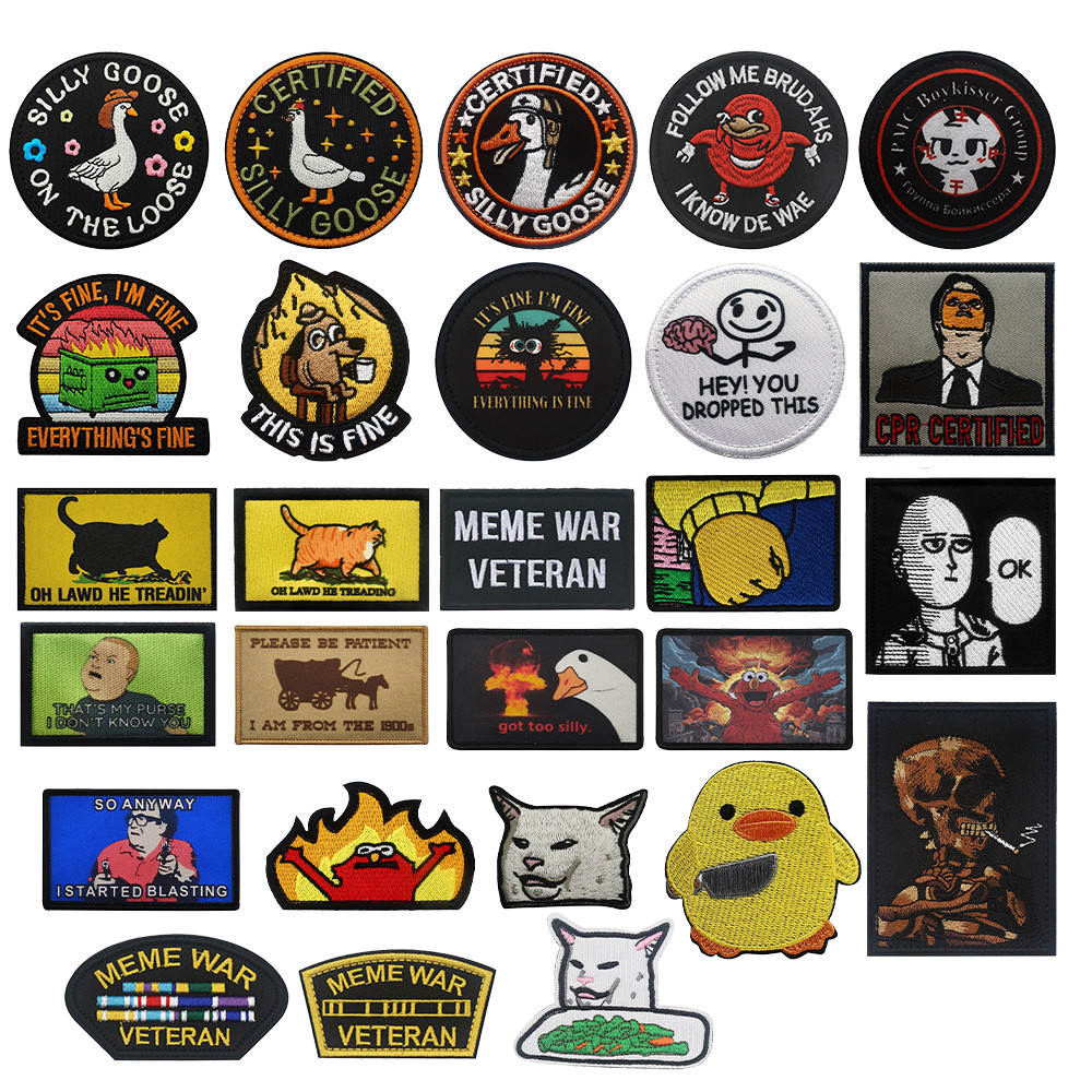 Funny Meme Embroidered Patches, Silly Goose This is Fine Meme War ...
