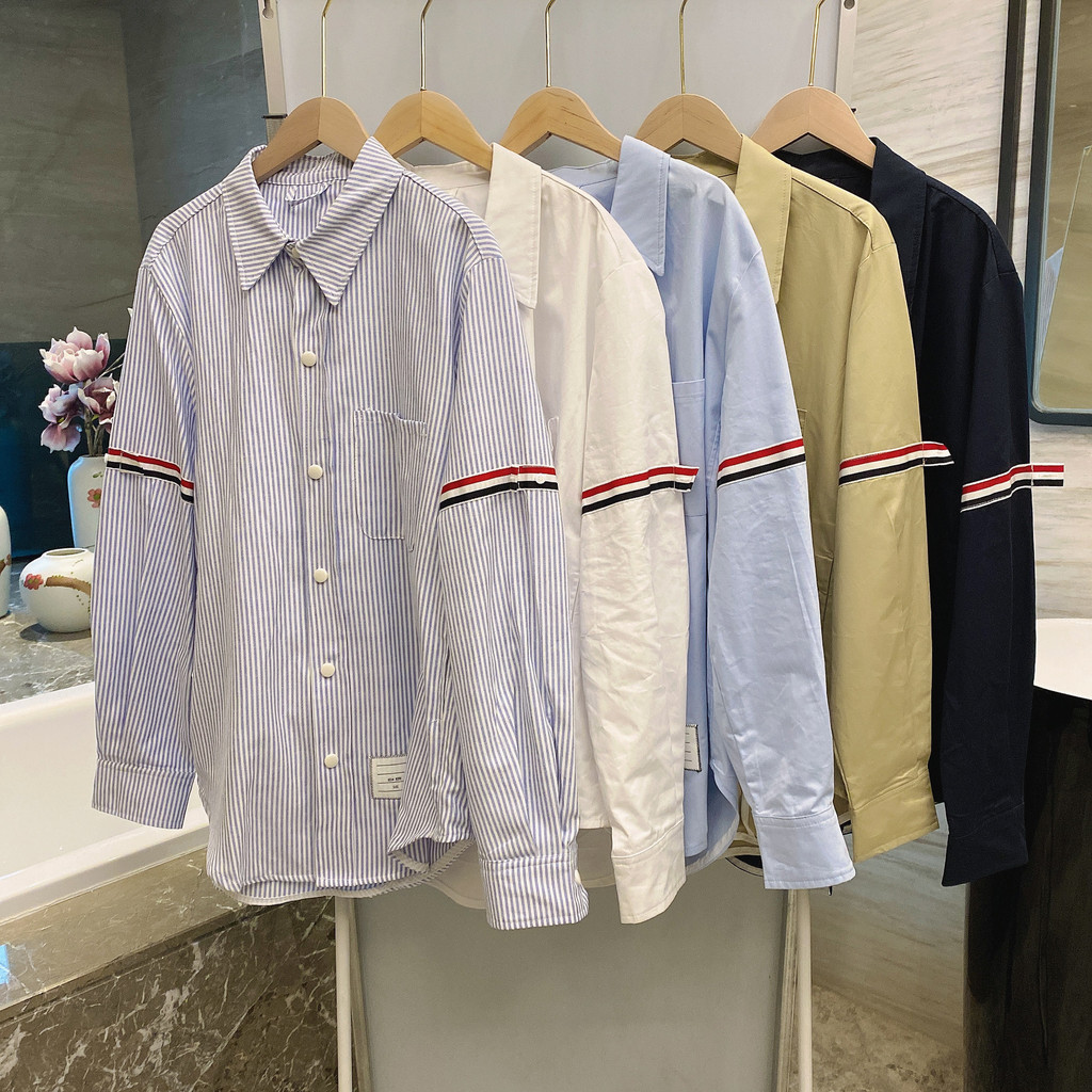 AGYP Thom Browne New Style Khaki Long Sleeve Oxford Shirt Men Women ...