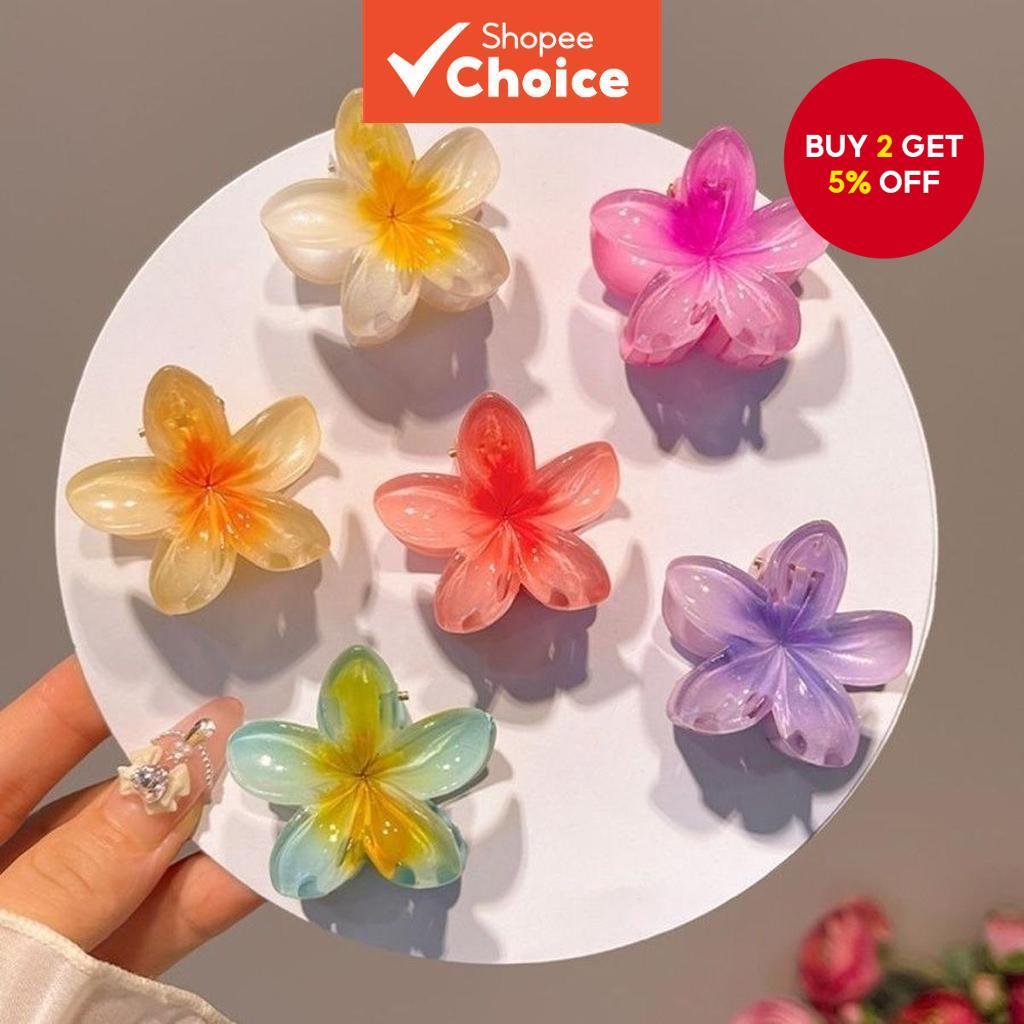 6PCS Korean Hair Clips Set: Egg Flower & Crab Claw, Sweet Gradient Hair ...