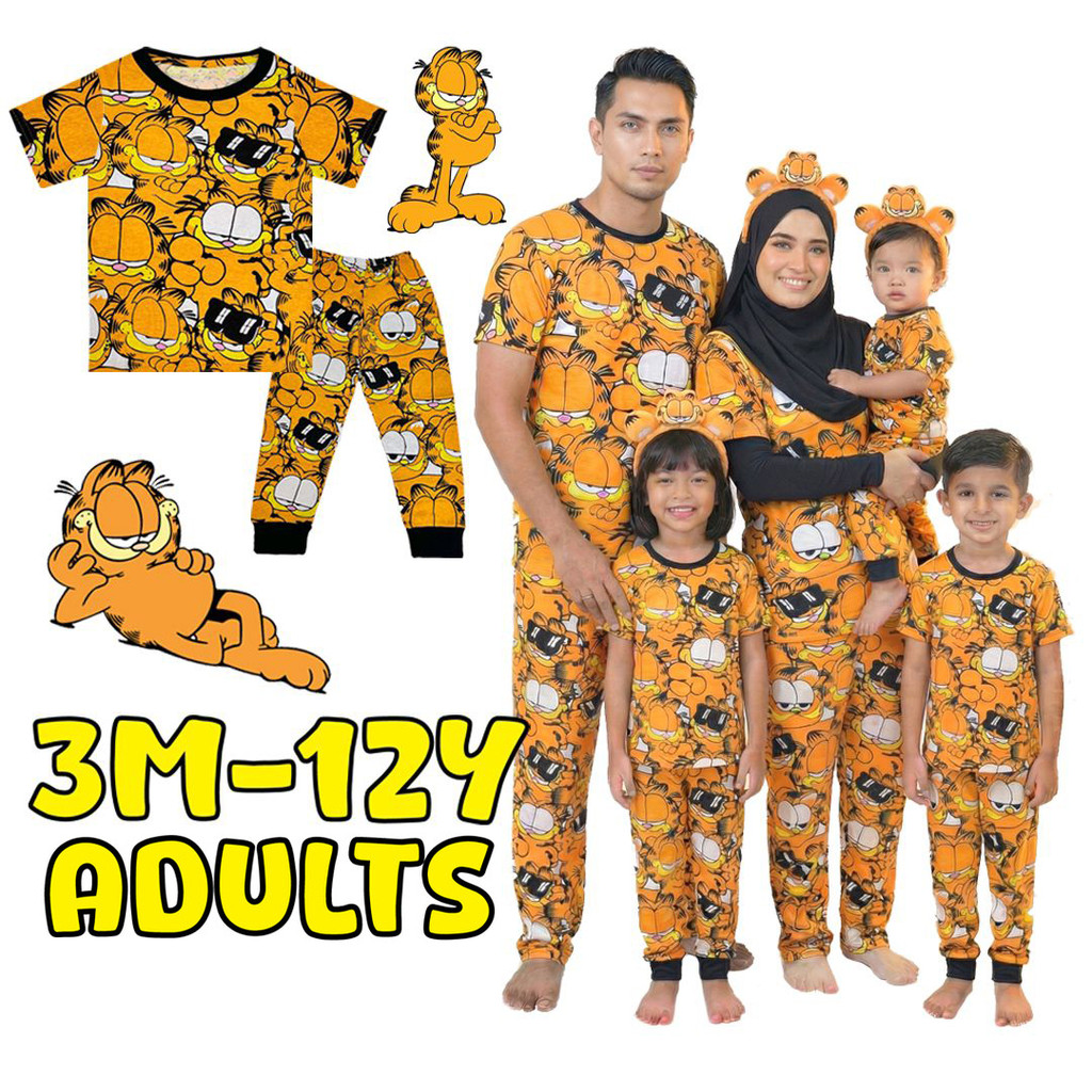 (3M-Adult) JJ Orange GAR-FIELD SEDONDON Full Cotton Kids Pajamas Baju ...