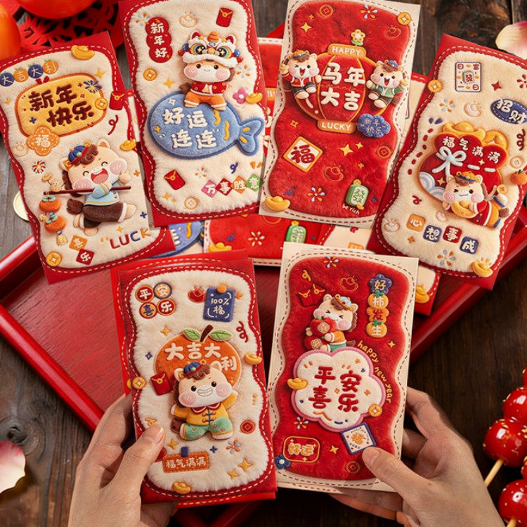 6pcs/set Red Envelope 5D Effect Angpao Creative Lucky Money Bag New ...