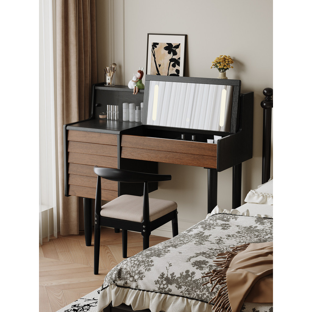 Medieval Solid Wood Dressing Table Bedroom Small Apartment Bedside Flip ...