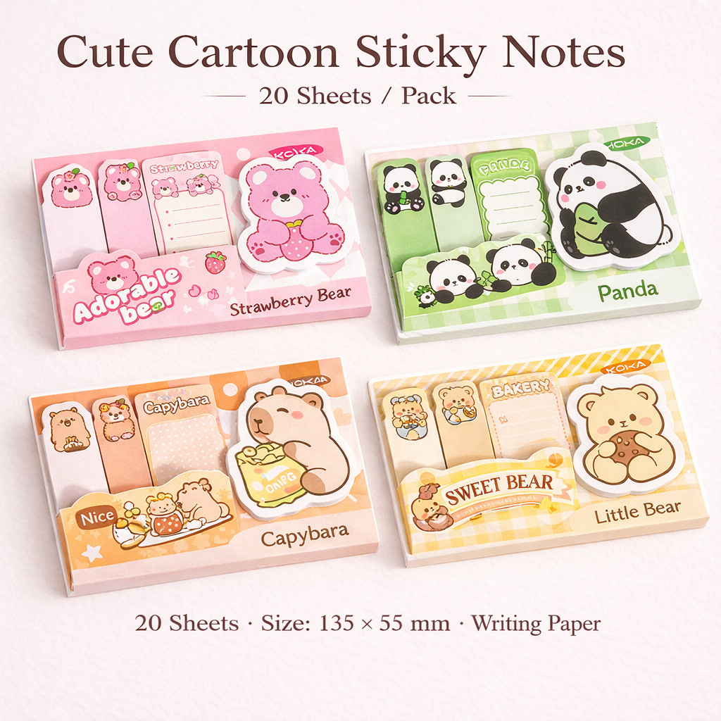 Cute Cartoon Sitting Characters Sticky Notes 20 Sheets Memo Pad for ...