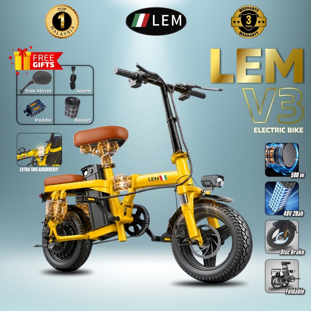 [NEW MODEL] LEM V3 ELECTRIC BIKE FOLDABLE Electric Scooter V3 Basikal ...