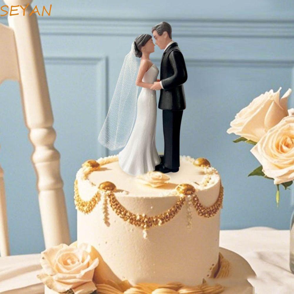 SEYAN Couple Wedding Cake Topper, Anniversary Decoration White/Black ...