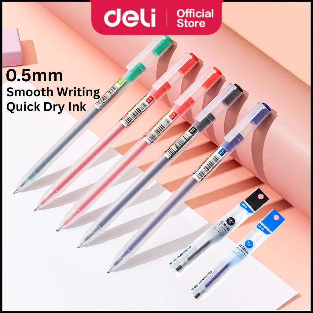 Deli Gel Pen 0.5mm Bullet Tip School Business Pen Large Ink 2 Second ...
