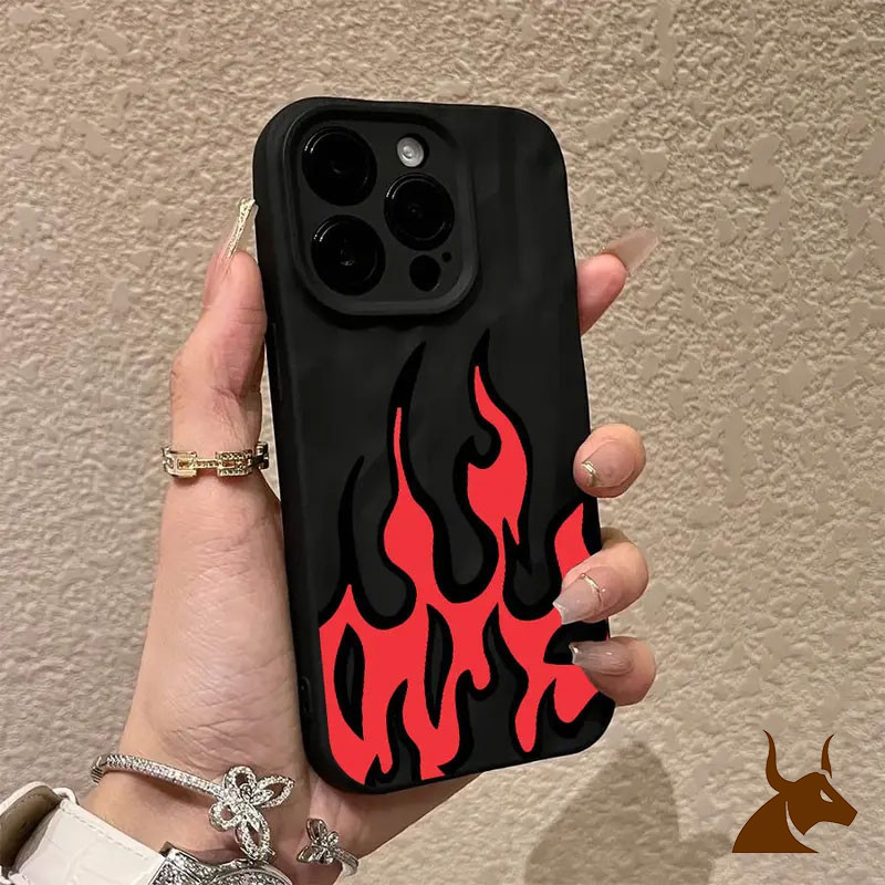 Sarung Telefon Reka Bentuk Api Hitam danMerah Sesuai untuk iPhone 15 ...