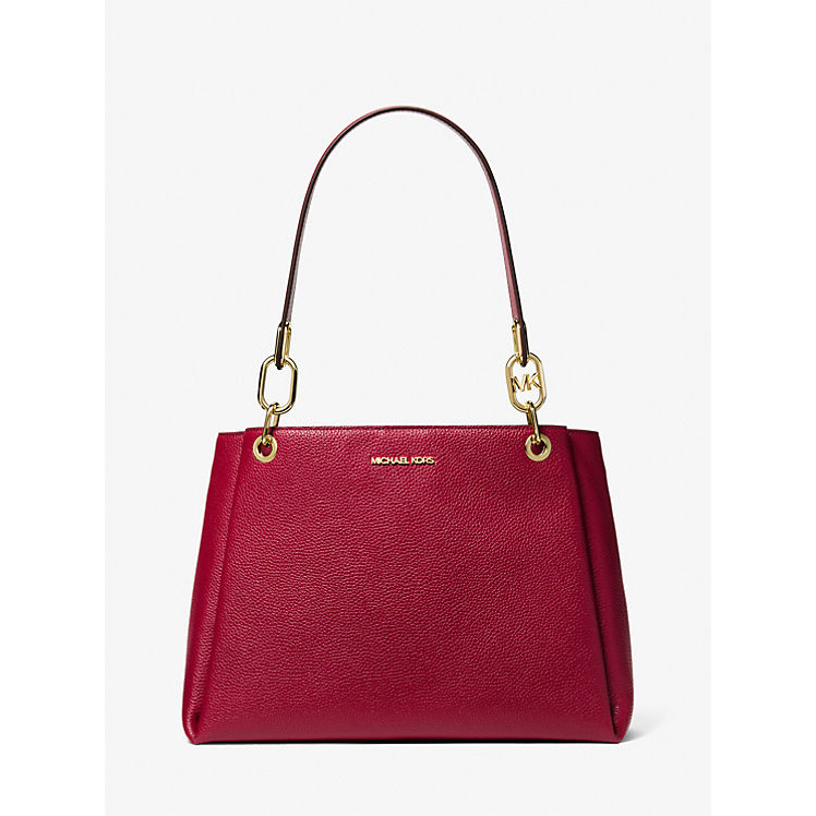 Michael Kors Trisha Large Pebbled Leather Shoulder Bag (Cherry ...