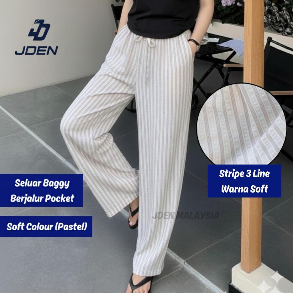 JDEN Seluar Baggy Berjalur Design 3 Line Wide Leg Stripe Pant Viral ...