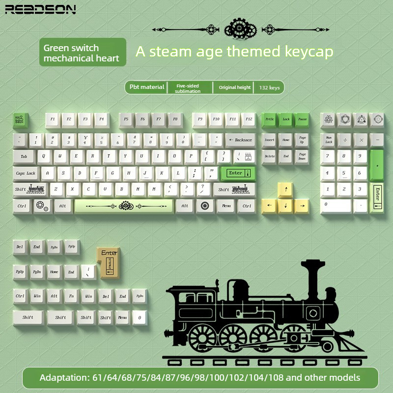 Retro Steam Age Keycaps PBT Sublimation Cherry Height Fit 61/87/104/108 ...