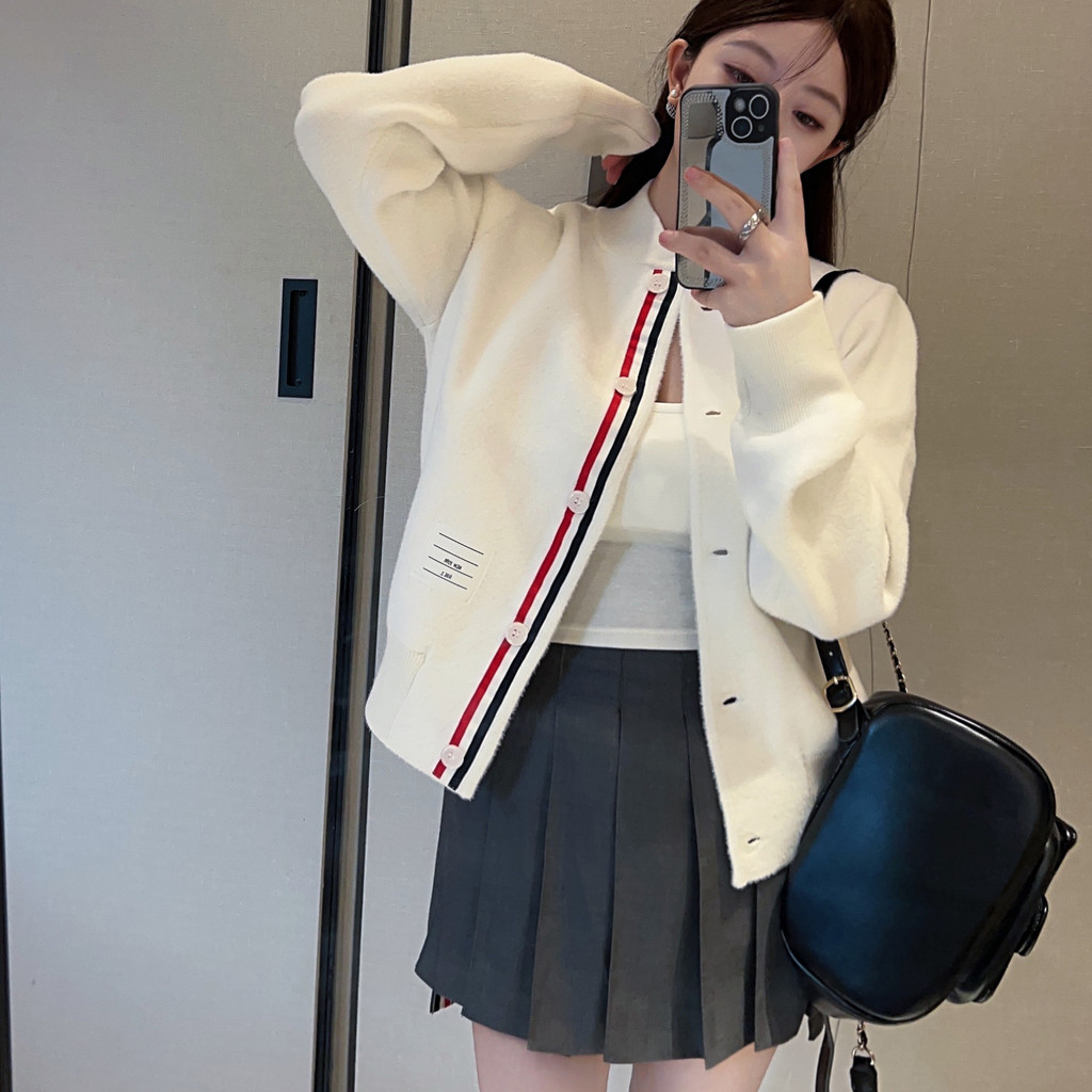 Thom Browne Back Webbing Knitted Baseball Uniform Jacket - Autumn ...