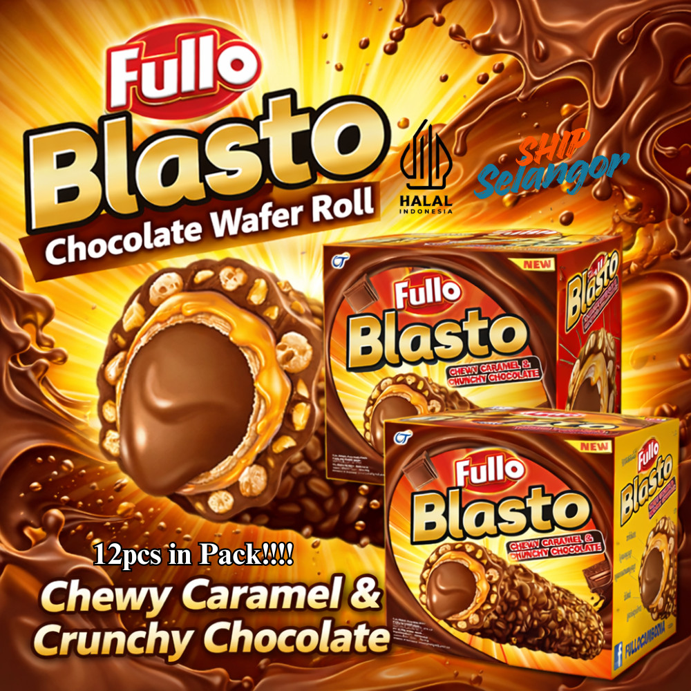 [15pcs] Fullo Blasto Choco Wafer Roll Caramel Wafer Coklat Karamel ...