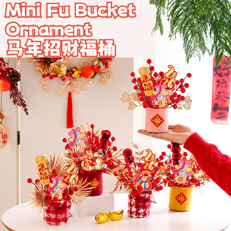 Chinese New Year Decor Mini Fu Bucket Ornament Artificial Flower ...
