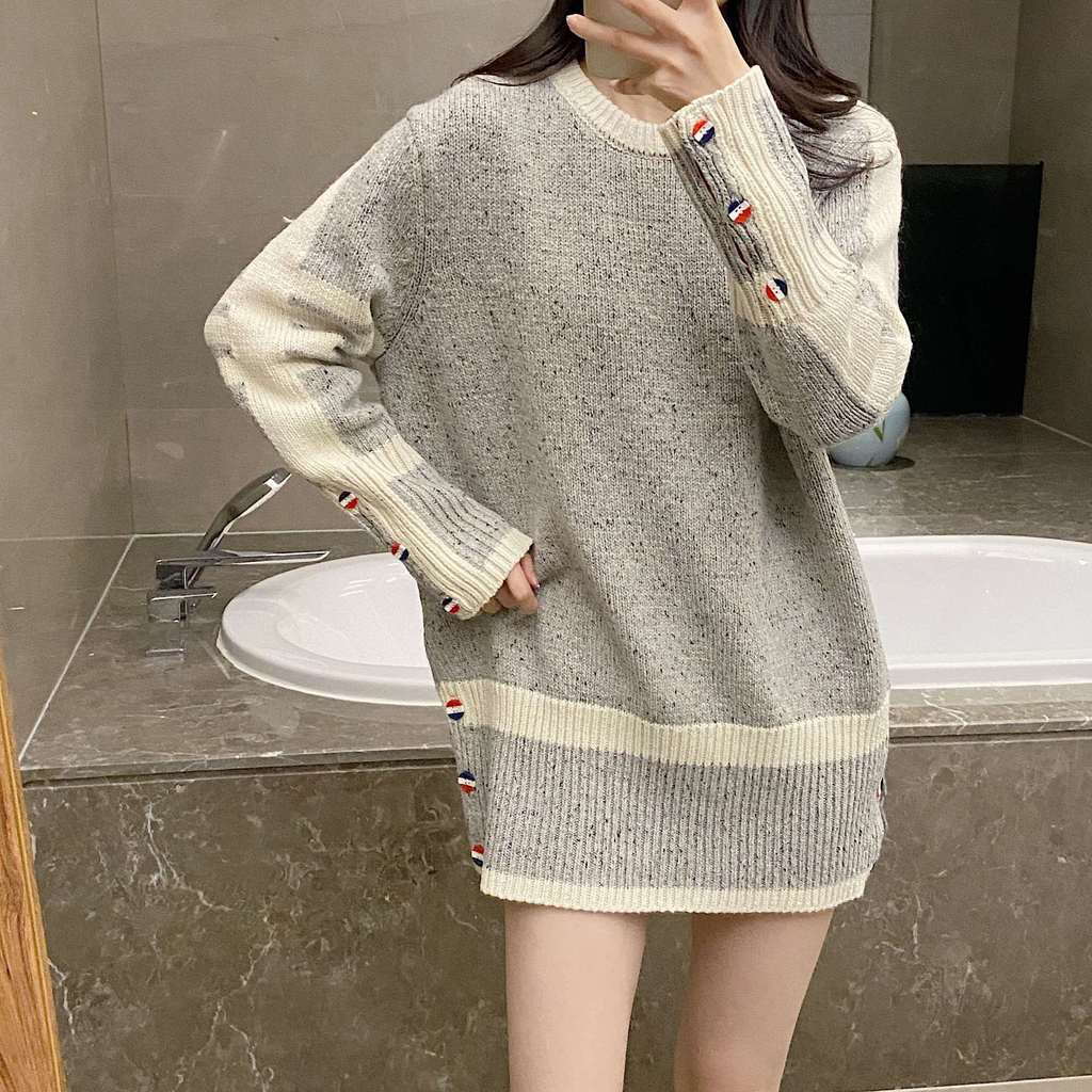 Thom Browne Pullover Wool Sweater - Casual Design with Contrast Color ...