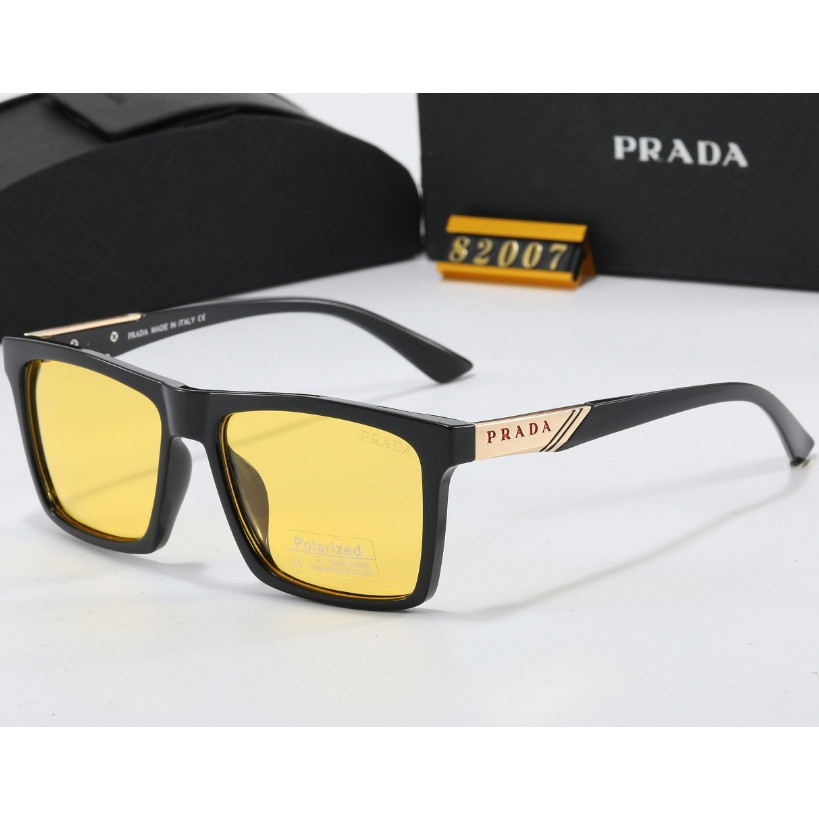 PRADA PRADA Retro Temple Letter Logo Plate Frame Square Sunglasses Men ...