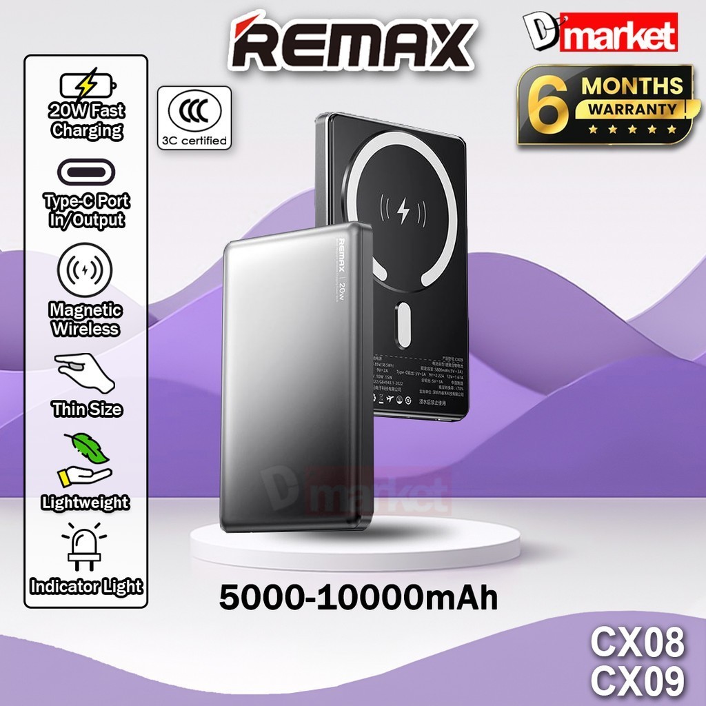【3C Certified】Remax CX08 5000mAh Powerbank Magnetic Wireless Power Bank ...