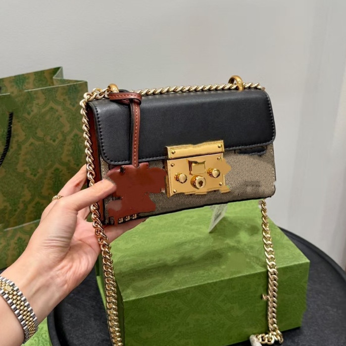 Cowhide Lock Chain Bag Small Square Box PADLOCK Moonlight Treasure Box ...