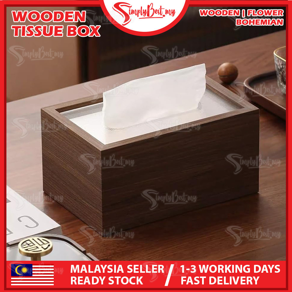 SIMPLYBEST Wooden Tissue Box Holder Modern Napkin Dispenser Acrylic ...