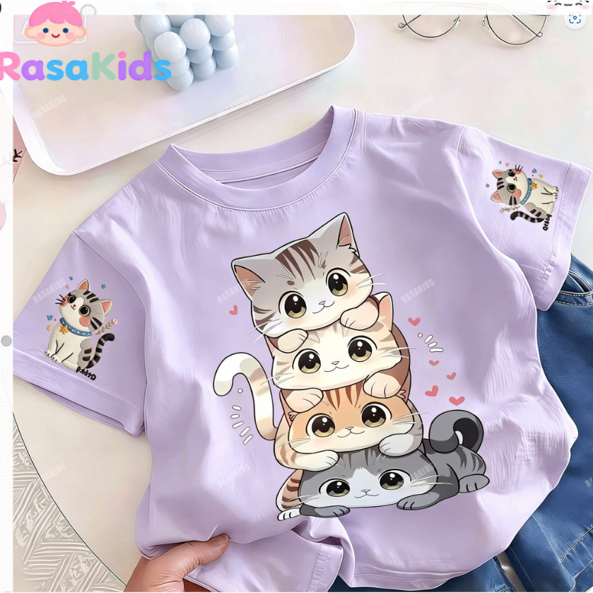 【Hot Selling Item】Baju t pakaian kanak-kanak cartoon Cat imitation ...