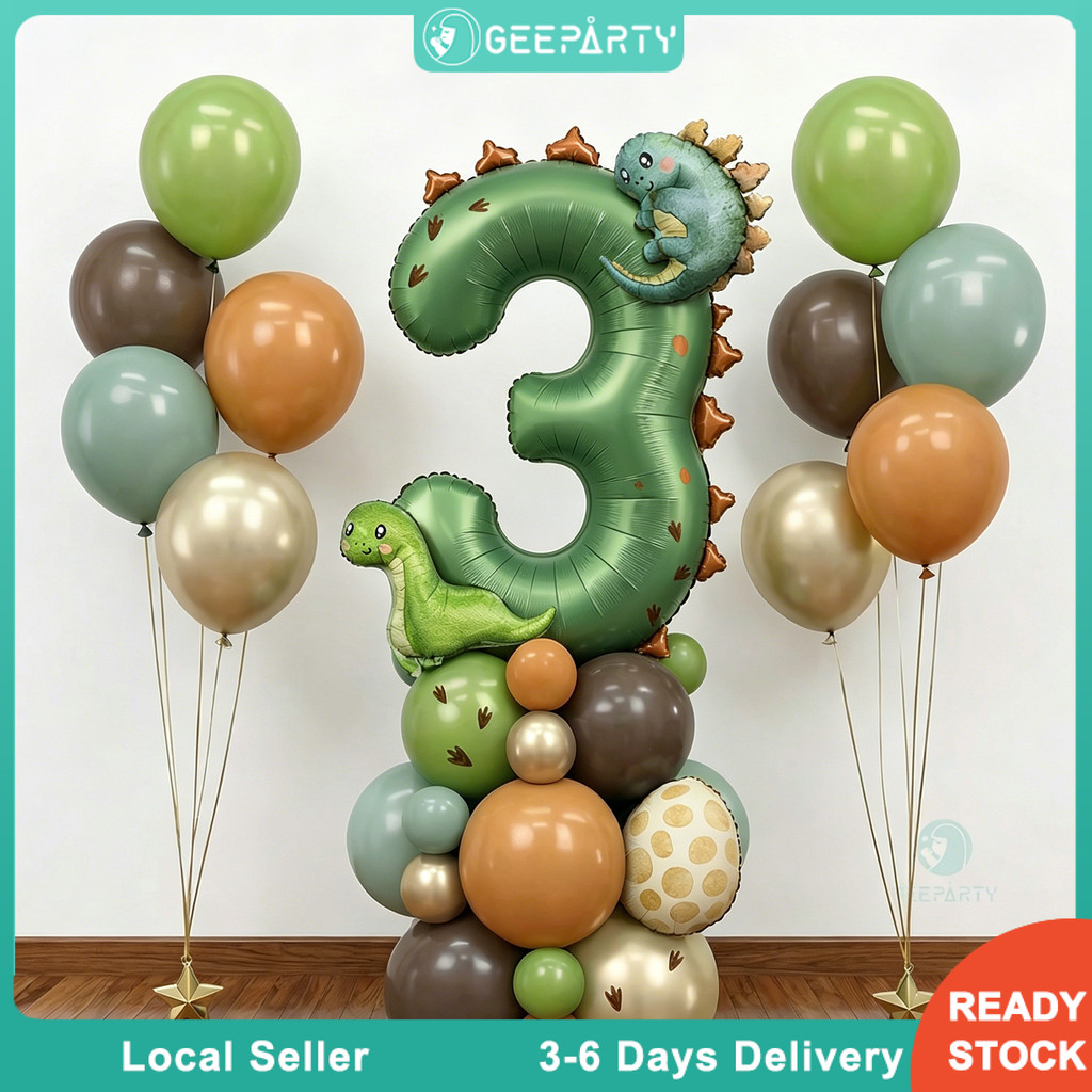 GeeParty 42pcs Dinosaur Foil Balloon Set Dino Number 40 Inch for ...