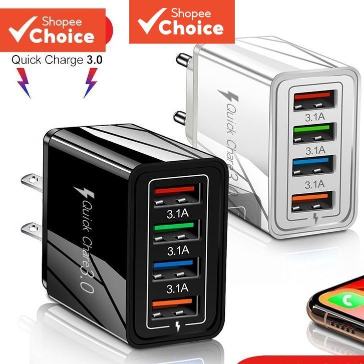 4 Ports USB Charger QC 3.0 USB Hub Wall Charger 3A Color Smart Fast ...