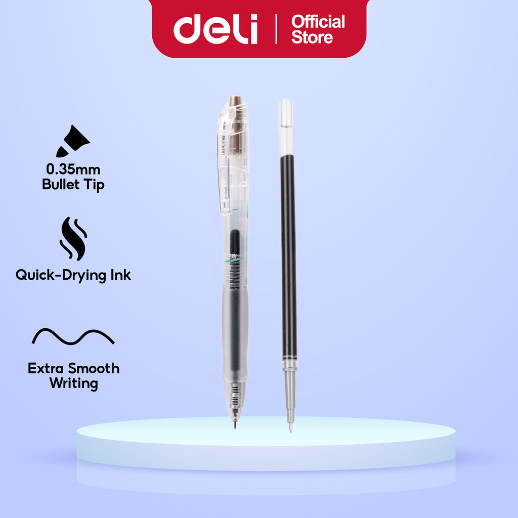 Deli Gel Pen 0.35mm Bullet Tip Black Ink Comfort Grip Smooth Writing ...