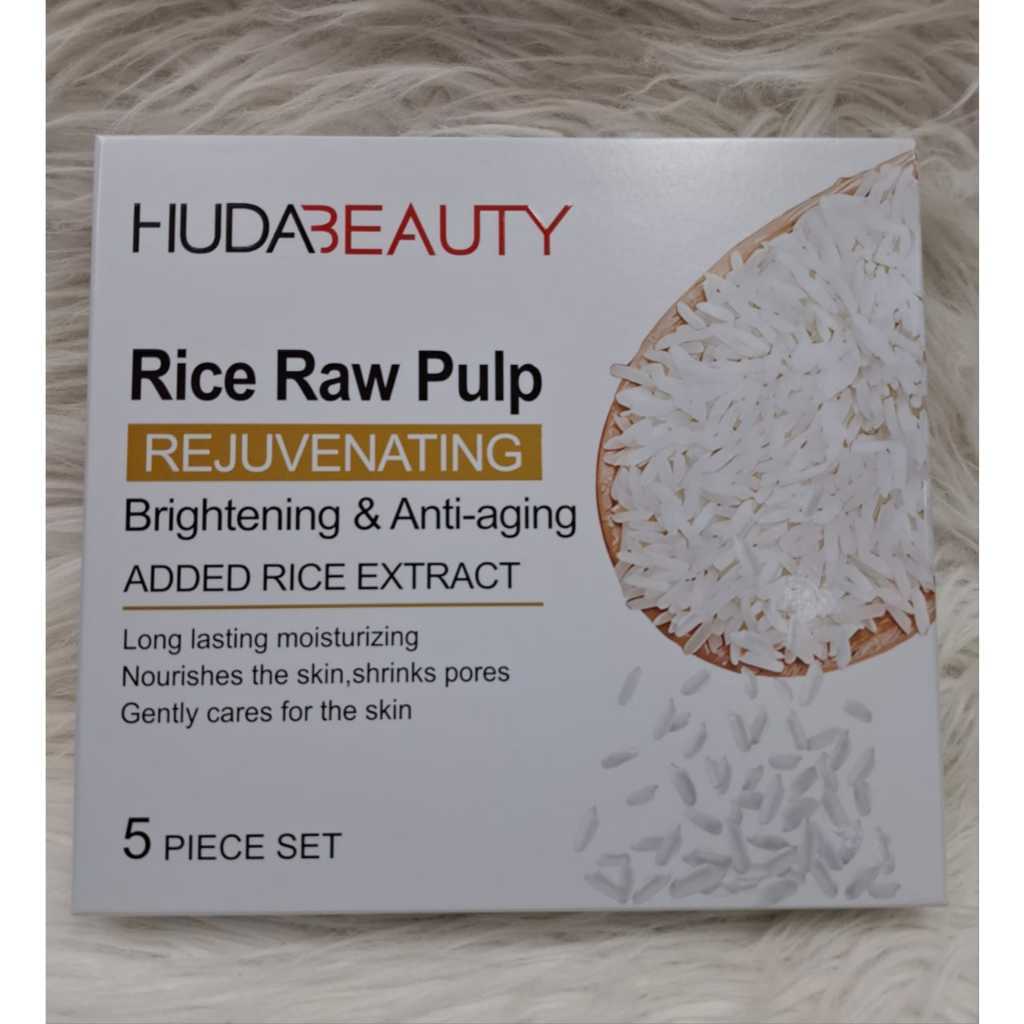 HUDA BEAUTY Rice Raw Pulp 5-Piece Skincare Set Brightening & Anti-Aging ...