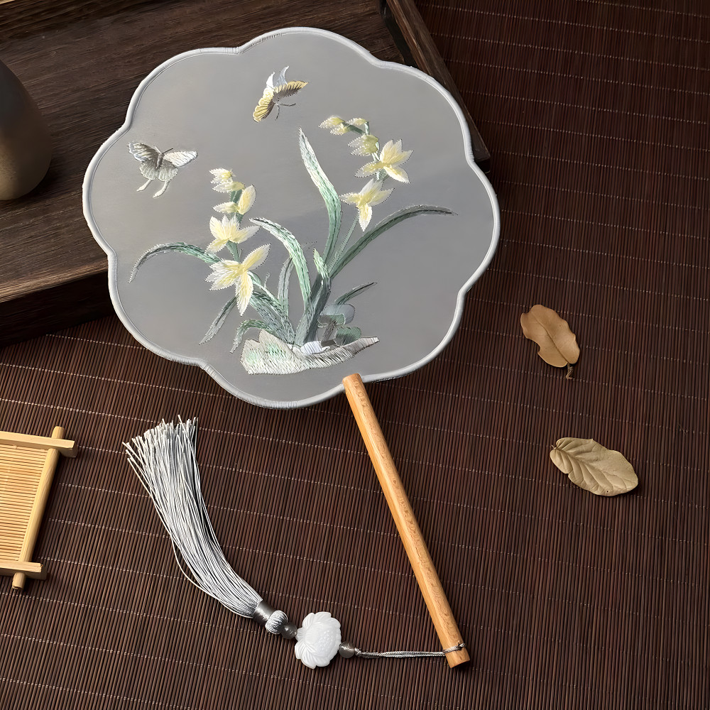 embroidery round fan double-sided embroidery Ancient style group fan ...