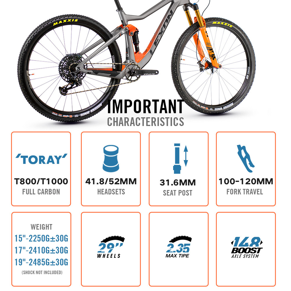 LEXON TITAN T800 T1000 Carbon MTB Frame 29er Full Suspension 100mm ...