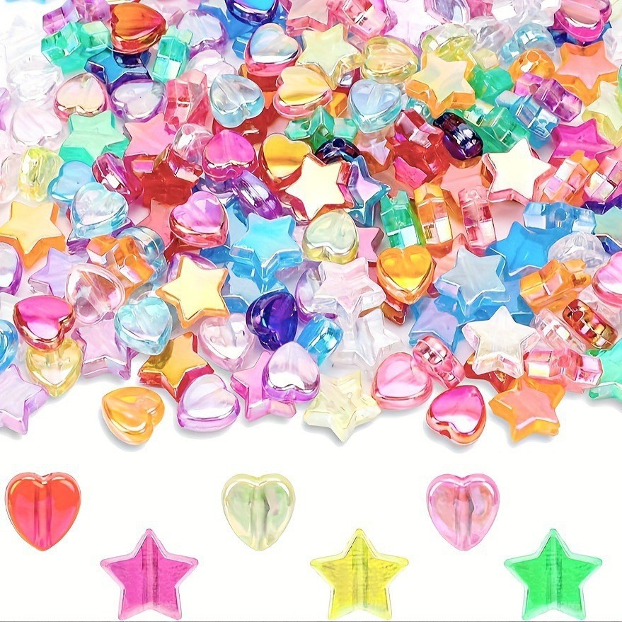 50-100pcs Acrylic Beads Stars & Hearts for Jewelry Making, DIY Necklace ...