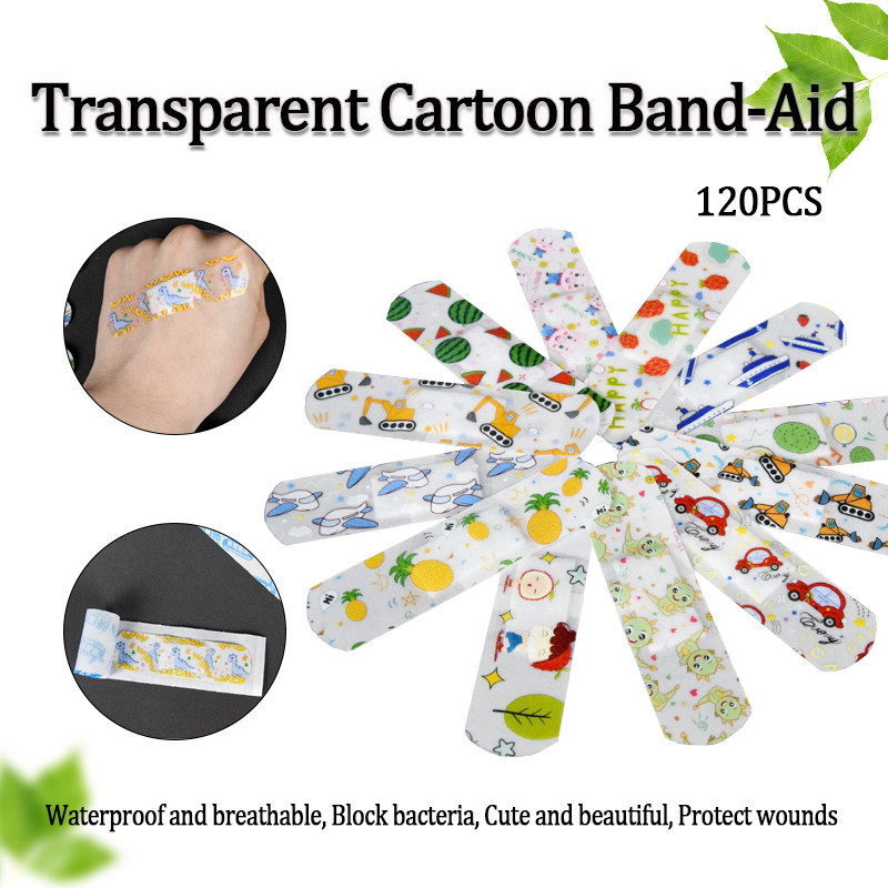 120PCS Breathable Transparent PE Cartoon Band-Aids Adhesive Bandages ...