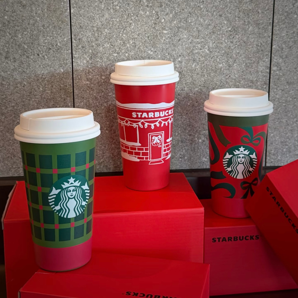 Starbucks Mainland 2025 Christmas Red Cup Plaid, Ribbon Stainless Steel ...