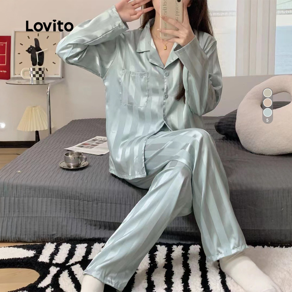 Lovito Casual 2pcs Home Comfortable Outdoor wear Pajama Sets Latin Silk ...