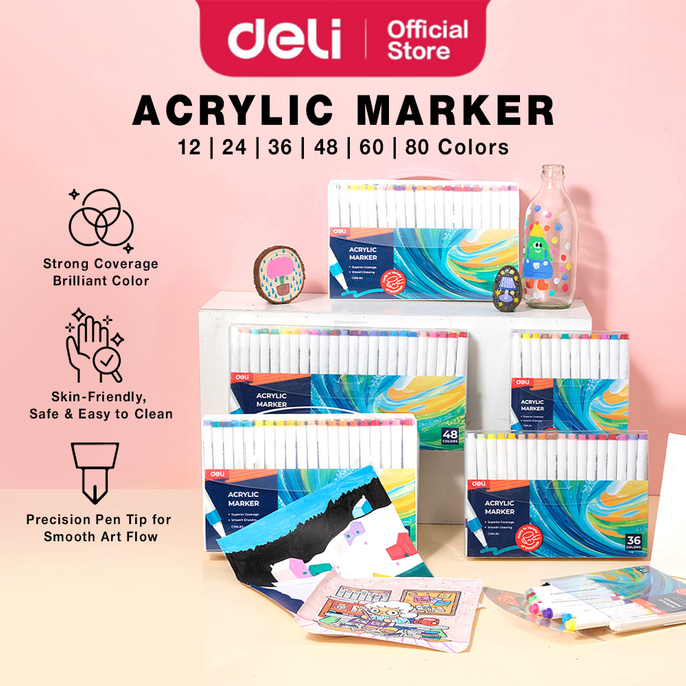 Deli Waterproof Acrylic Paint Marker Pen Set Art Marker for Kids & DIY ...
