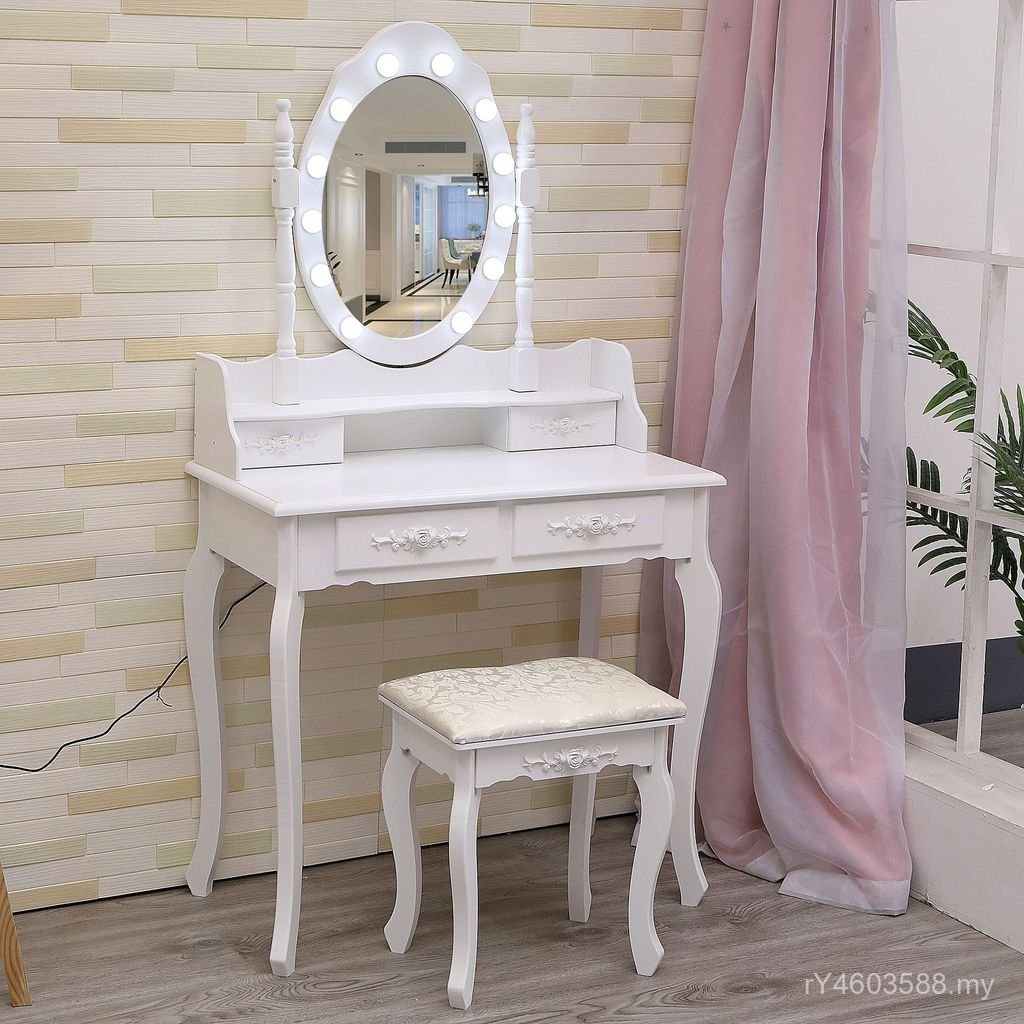 Bedroom Solid Wood Female White Single Mirror Dressing Table Small ...