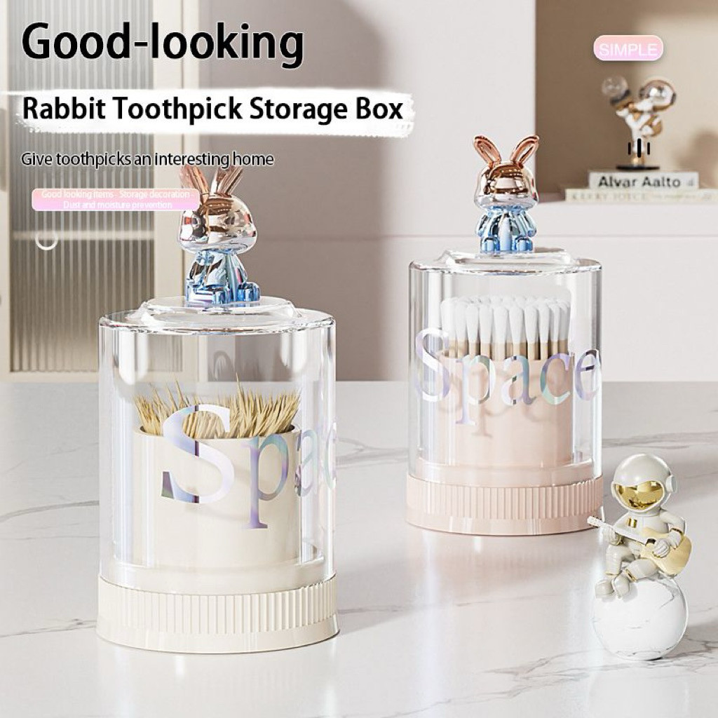 🇲🇾💥Creative Rabbit Toothpick & Cotton Swab Storage Box Holder Dispenser ...