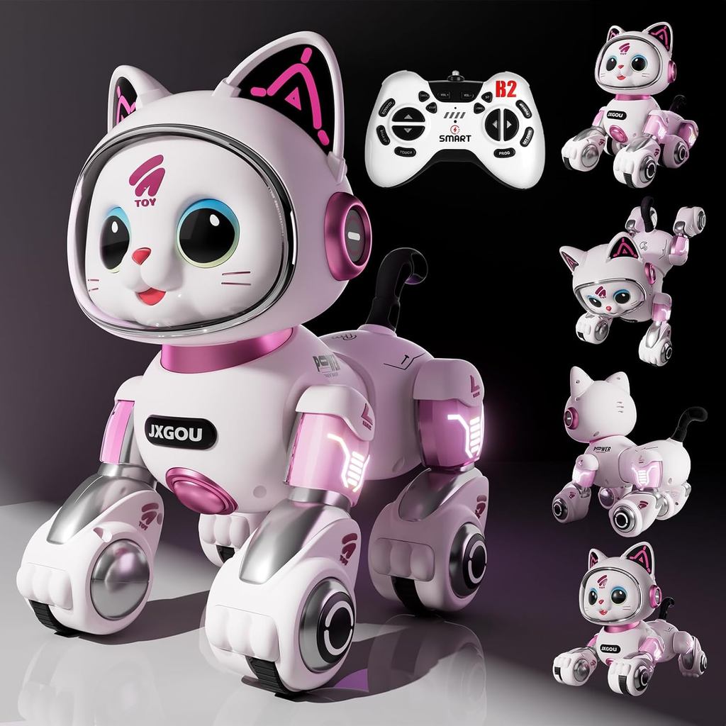 RC Stunt Robot Cat Toys for Ages 8-13 with LED & Sounds, Rechargeable ...