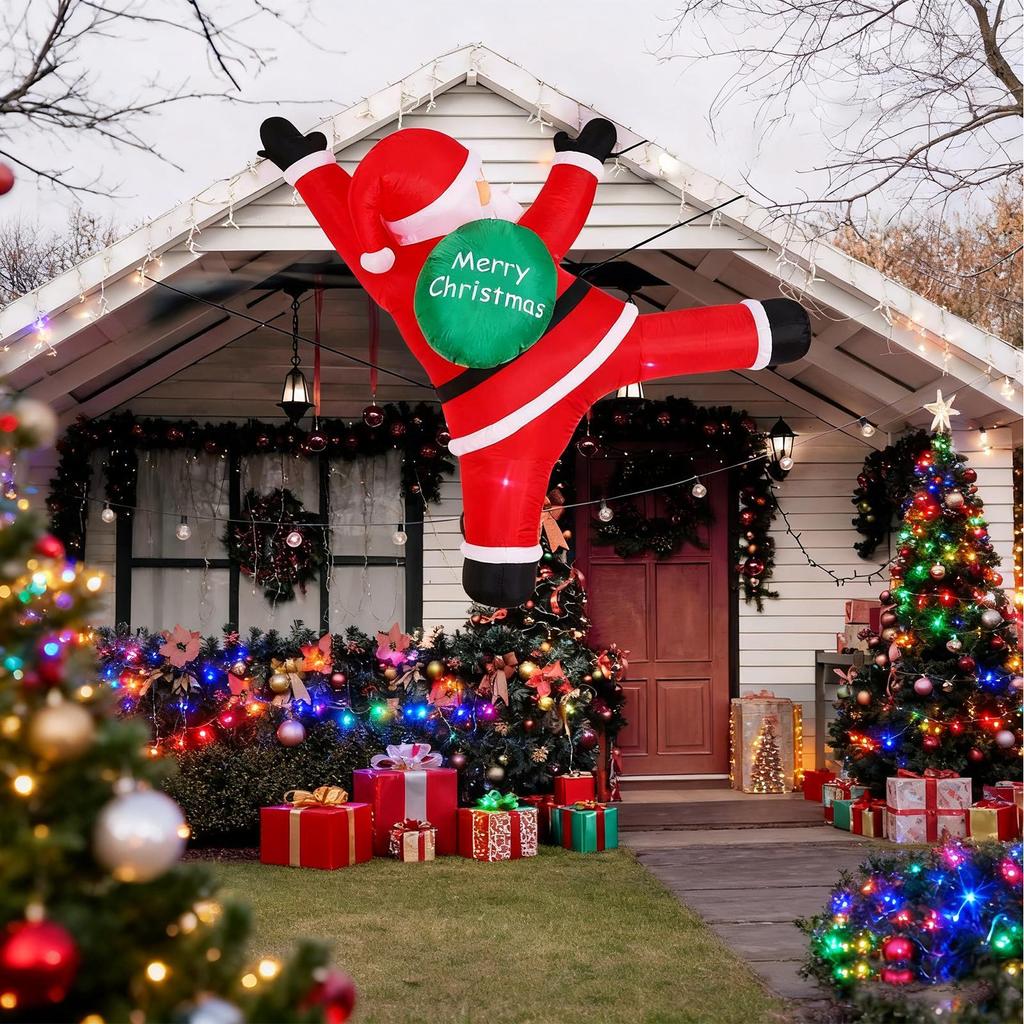 Christmas Inflatables Santa 6ft Climbing Santa Claus with Built-in LED ...