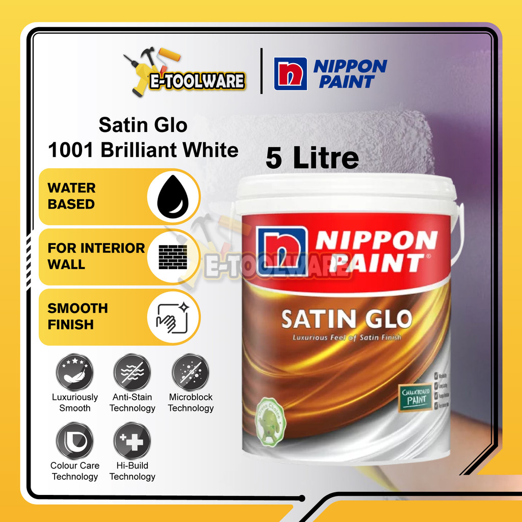 5L Nippon Paint Satin Glo 1001 Brilliant White | Shopee Malaysia