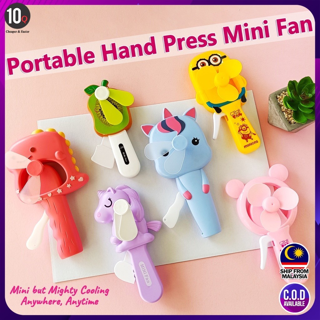 10Q Cute and Fancy Portable Manual Hand Press Mini Fan Cartoon Hand ...