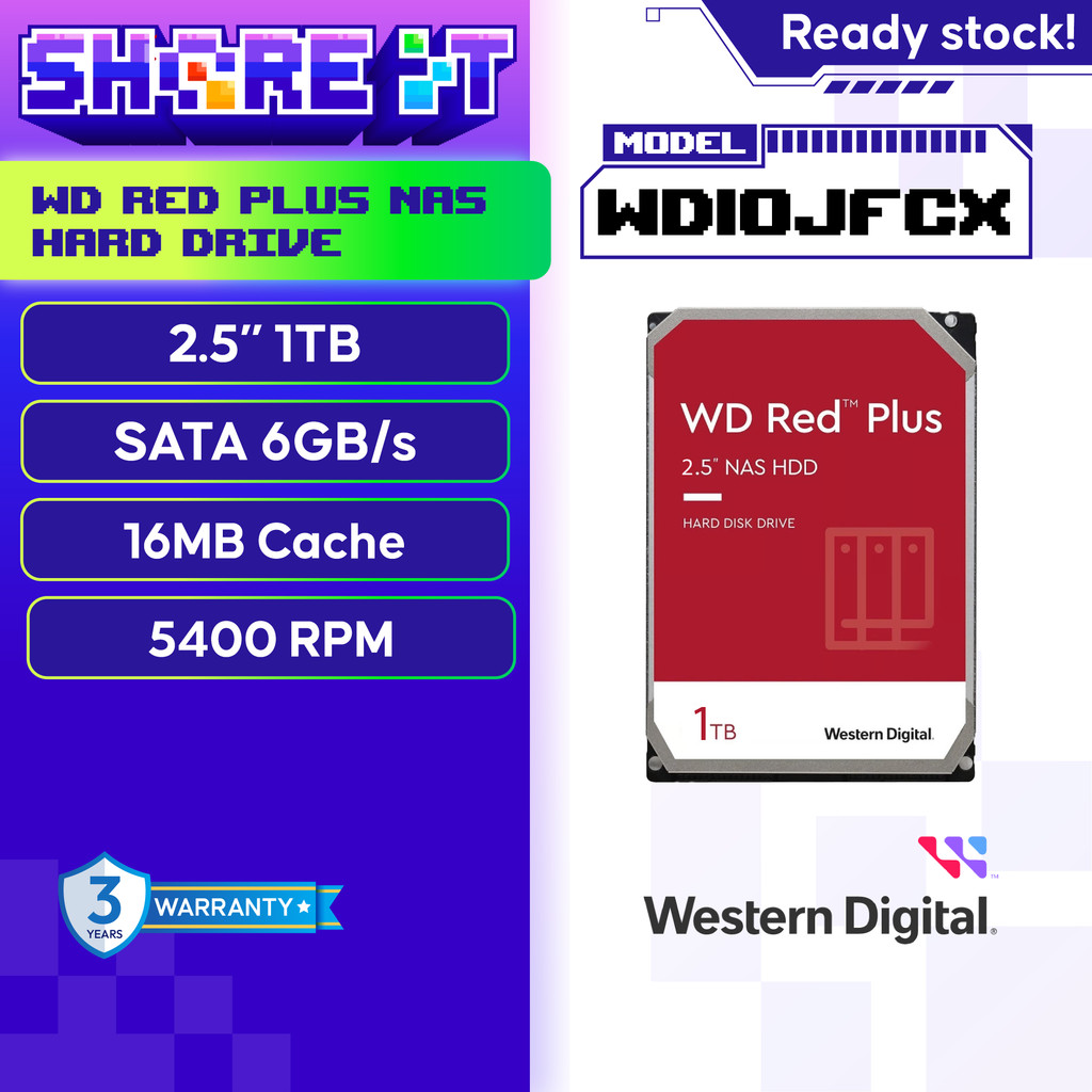 WESTERN DIGITAL RED PLUS 1TB NAS HARD DRIVE 2.5" | WD10JFCX | Shopee ...